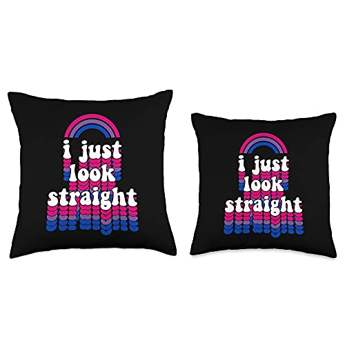 Cute Bisexual Pride Stuff Bi Quote Merch Couple I Just Look Straight Bisexual Rainbow Bi Pride Aesthetic Throw Pillow, 16x16, Multicolor