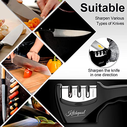 4-in-1 Knife Sharpener Kit 2pack with Cut-Resistant Glove, 3-Stage Quality Kitchen Knife Accessories to Repair