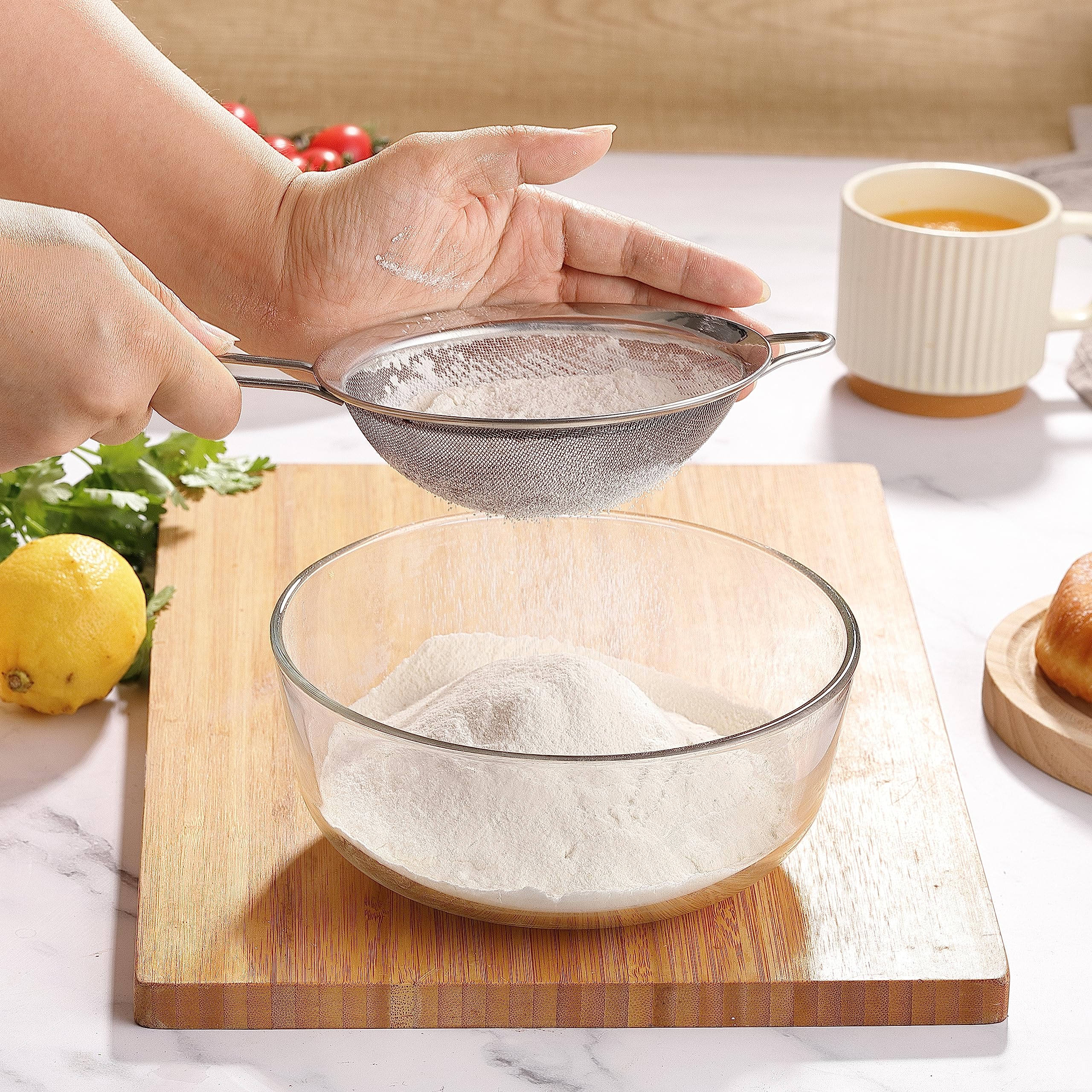 3PCS Fine Mesh Strainers Set, Little Cook Stainless Steel Colanders and Sifters with Sturdy Handle, Perfect for Sift, Strain, Drain and Rinse Vegetables, Pastas and Tea(Large + Medium + Small,3PCS)