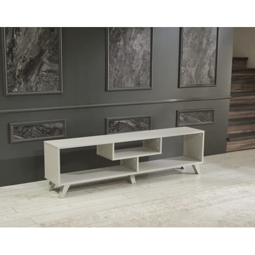FUYUNSHENG Parma Mid Century Modern Tv Stand Open Shelving Entertainment Centre 67 inch Tv Unit, Walnut (Grey)