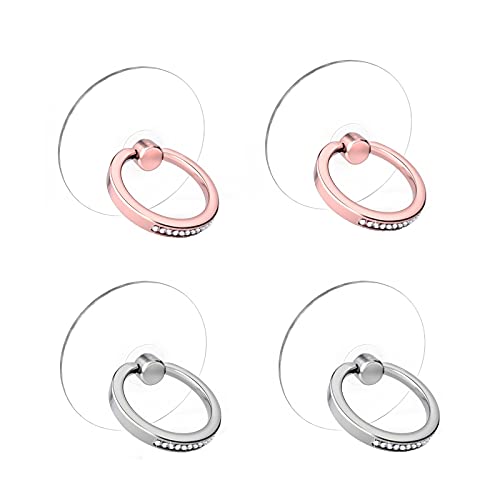 zylee Cell Phone Ring Holder Stand, Upgraded Transparent Phone Ring Holder 360° Rotation Phone Ring Holder Finger Kickstand Phone Ring Grip(2Silver+2Rose Gold)