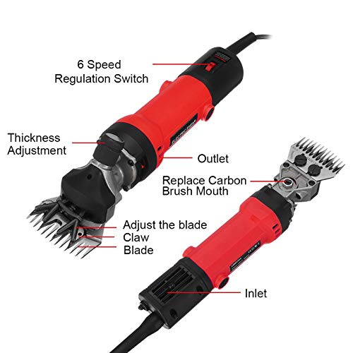 coldwind Sheep Clipper,Professional Heavy Duty Sheep Shearing Machine with 6 Speed,Electric Shearing Machine for Shaving Fur Wool in Sheep Goats Cattle and Other Farm Livestock Pet-Red