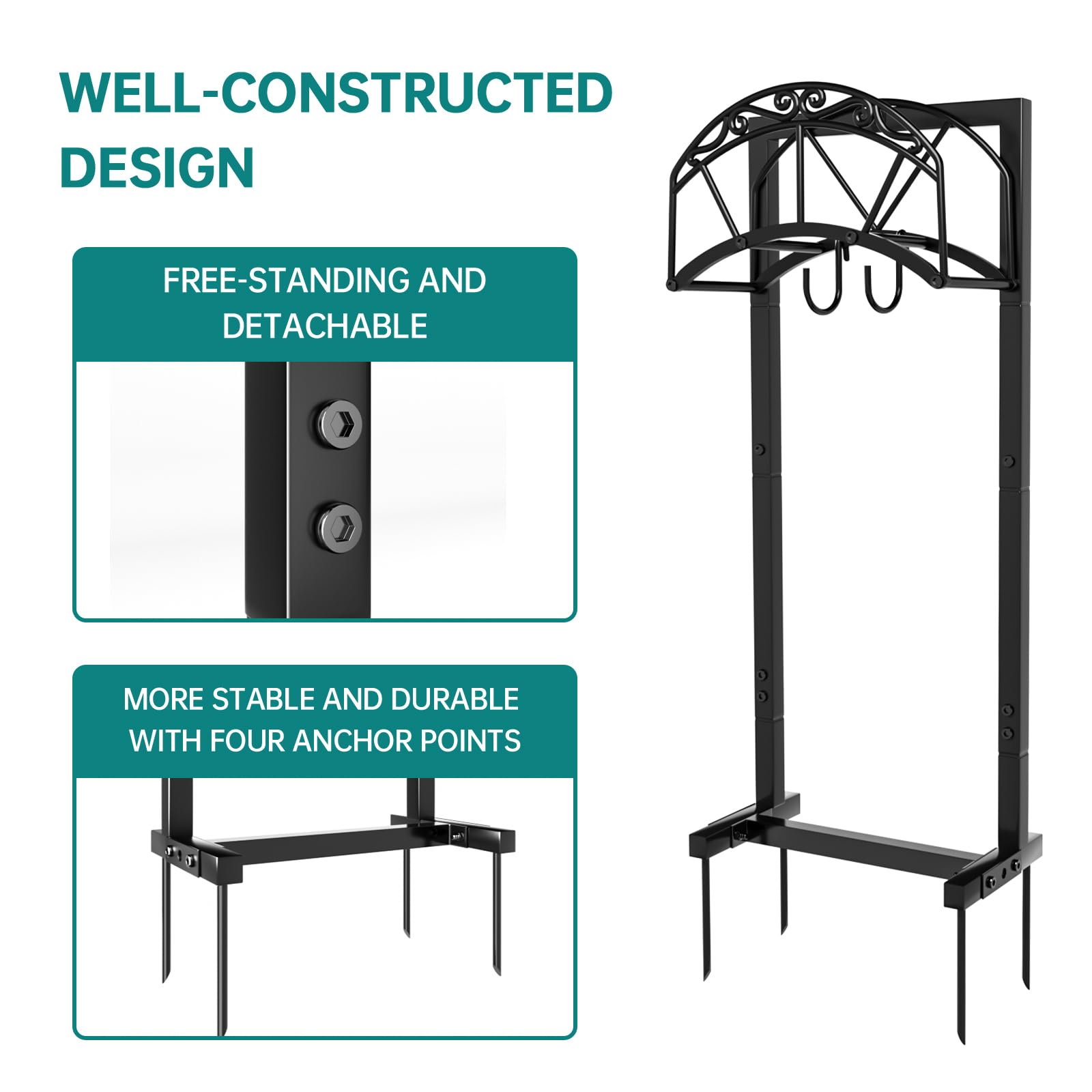 GREENER Freestanding Heavy Duty Hose Holder - Detachable Metal Hanger, Holds 150-feet Hose, Outdoor Yard Lawn Storage Rack