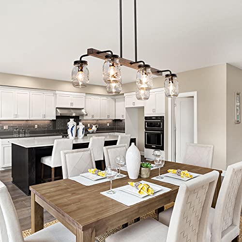 Mason Jar Chandelier, 6-Light Kitchen Island Lighting, 27.5" Farmhouse Chandelier for Dining Room with Glass Shades