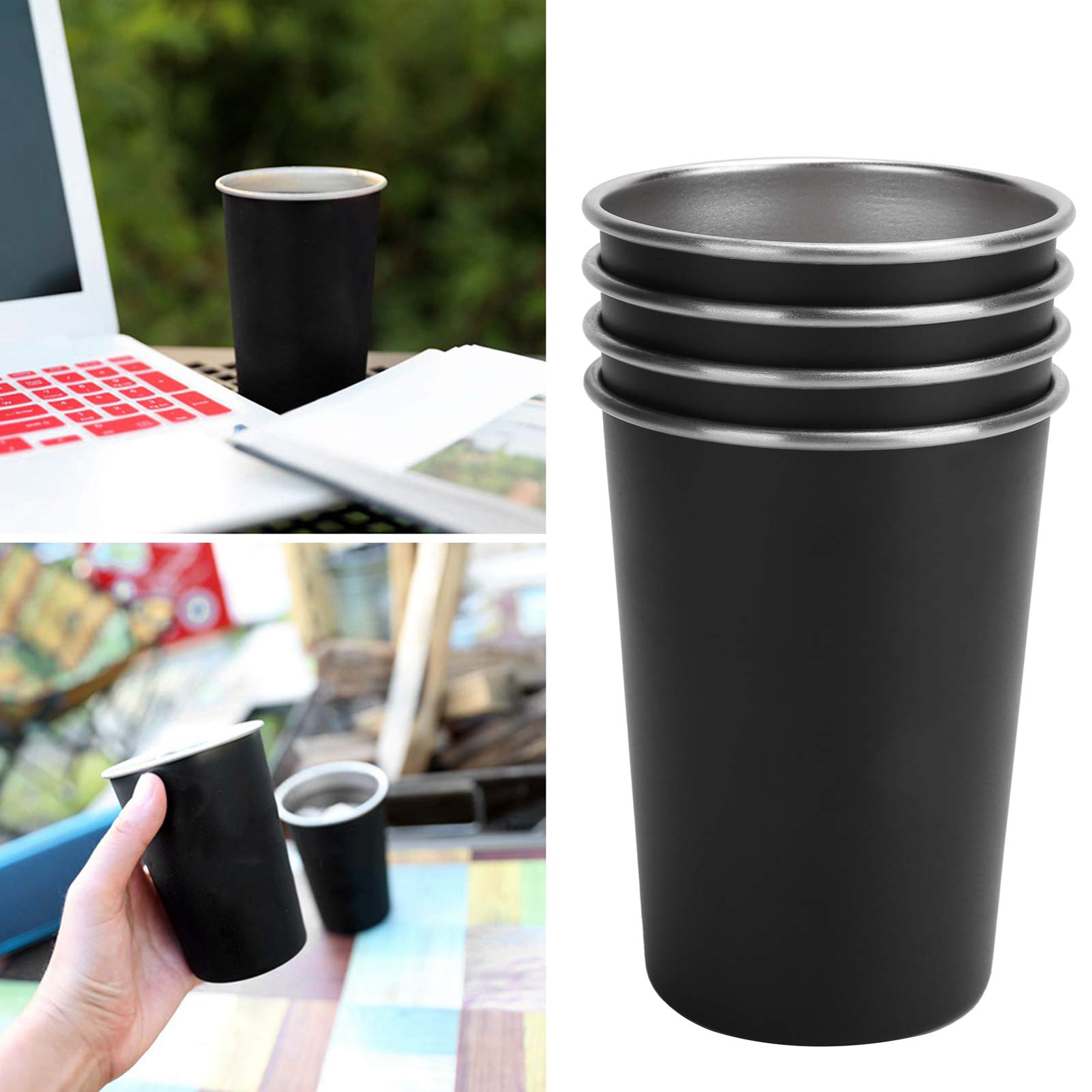 HEITIGN Beer Mug Camping Portable Beer Drinking Cup 4Pcs Stainless Steel Picnic Cup Beer Beverage Drinking Cup for Outdoor Mountaineering Camping Ideal for Home Gift