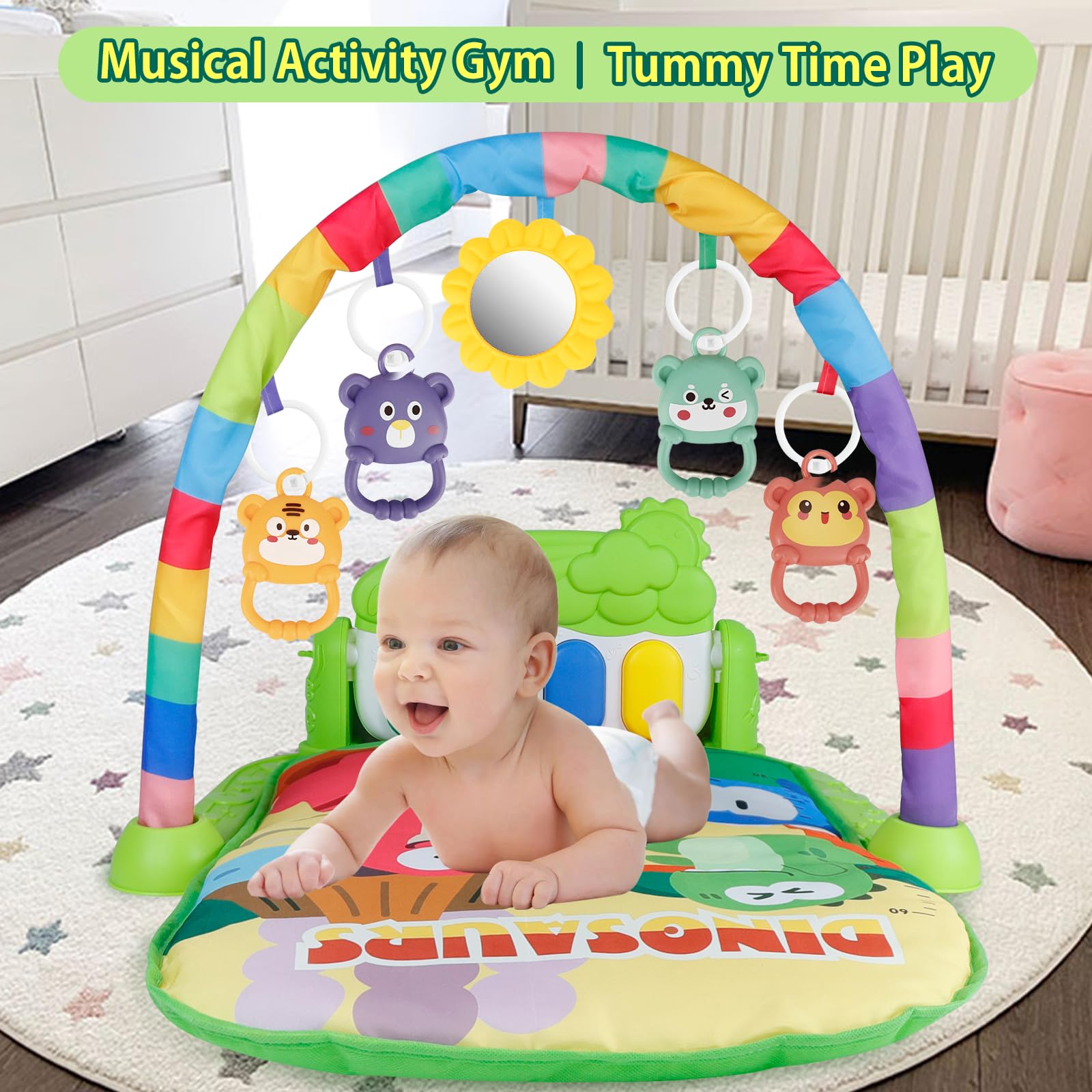 BIBIELF Baby Play Mat, Kick Play Piano Activity Gym Mat with Musical Light Activity Center & Play Piano, Baby Early Development Toys Gift for Newborn Infants Toddlers