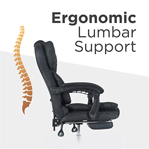 Comfty Padded Headrest and Chrome Base Deluxe Executive Leather Office Chair, 42.52β-45.67, Black