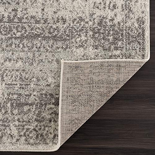Bloom Rugs Vintage Geometric Cream Gray Area Rug - Boho Distressed 5x7 Rug for Living Room, Bedroom and Kitchen (5'3" x 7'6")