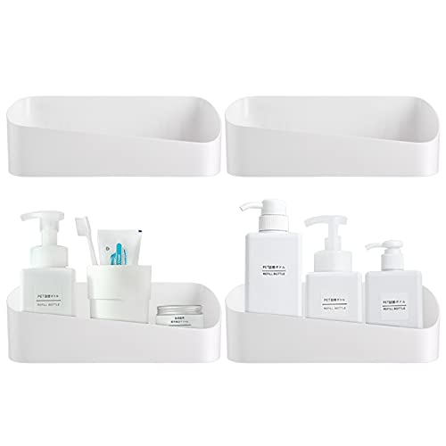 Cedilis 4 Pack Shower Caddy Shelf, Adhesive Bathroom Shower Shelf Organizer, No Drilling Wall Mounted Plastic Shampoo Holder Organizer, Great for Shower Room Bathroom Kitchen, White