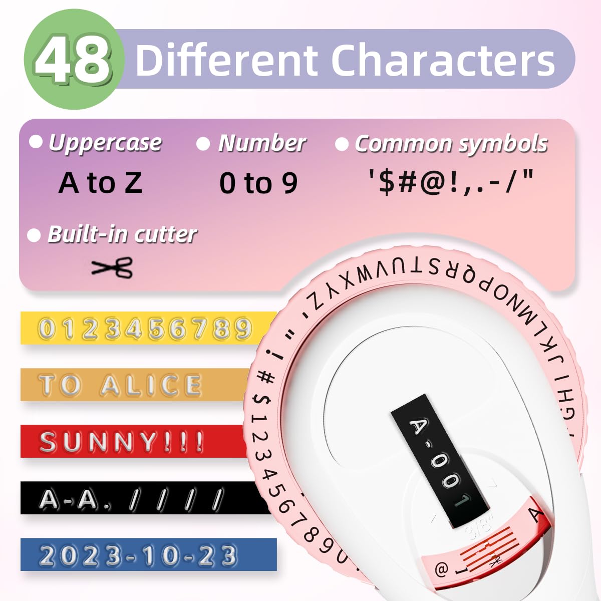 Aken Embossed Label Maker with Tapes, OmegaS 3D Embosser Handheld Printer, Portable Lettering Embossing Labeler 5 Black Tape for Office Home DIY Organization, Pink