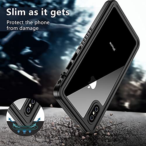 SPIDERCASE Designed for iPhone Xs Max Waterproof Case, Built-in Screen Protector Full-Body Clear Call Quality Heavy Duty Shockproof Cover Case for iPhone Xs Max 6.5ββ (Black/Clear)