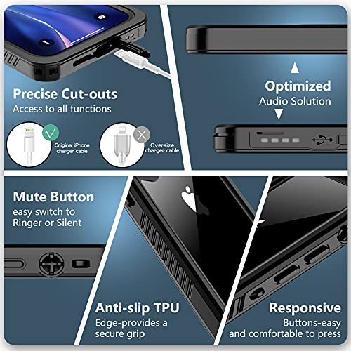 SPIDERCASE Designed for iPhone Xs Max Waterproof Case, Built-in Screen Protector Full-Body Clear Call Quality Heavy Duty Shockproof Cover Case for iPhone Xs Max 6.5ββ (Black/Clear)