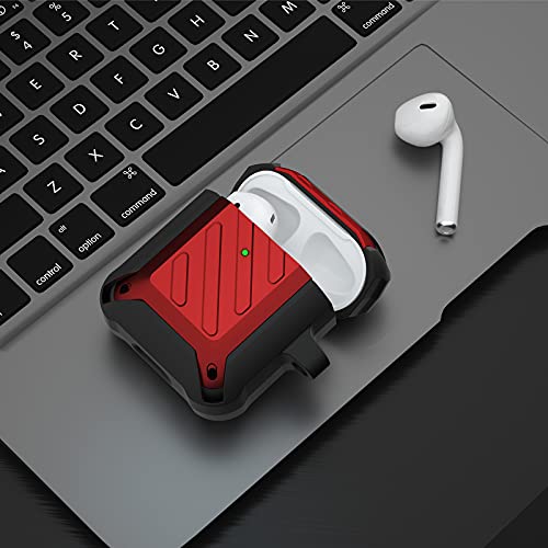 Maxjoy for Airpods 2 Case Cover, Airpods Protective Case Rugged Full-Body Hard Shell Shockproof Cover with Keychain Compatible with Apple Airpods 2 1 Charging Case (Front LED Visible), Red