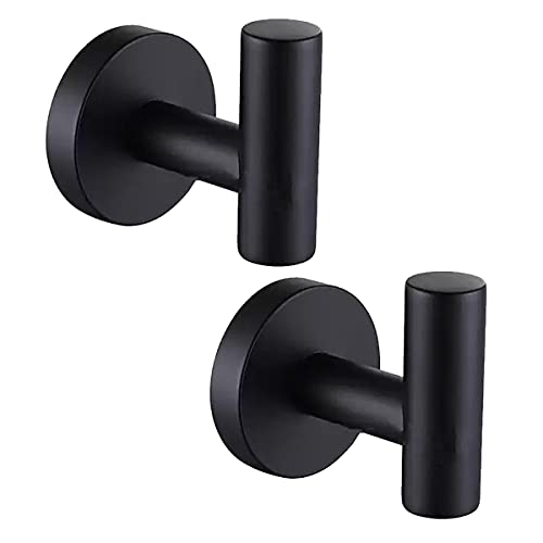 2 Pack Bathroom Wall Towel Hooks, Veriya Heavy Duty Robe Coat Clothes Hook Holder for Bathroom Kitchen Garage Hotel Wall Mounted SUS304 Stainless Steel (Black)