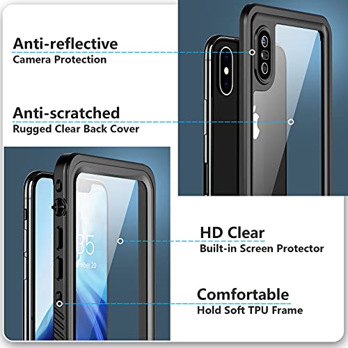 SPIDERCASE Designed for iPhone Xs Max Waterproof Case, Built-in Screen Protector Full-Body Clear Call Quality Heavy Duty Shockproof Cover Case for iPhone Xs Max 6.5ββ (Black/Clear)