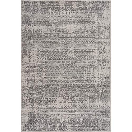 Bloom Rugs Vintage Geometric Cream Gray Area Rug - Boho Distressed 5x7 Rug for Living Room, Bedroom and Kitchen (5'3" x 7'6")