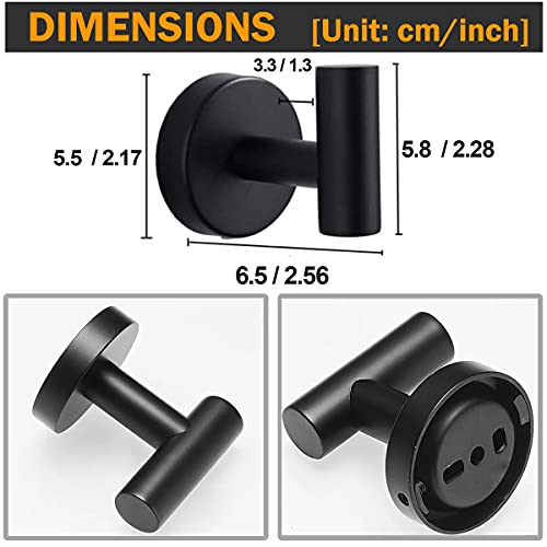 2 Pack Bathroom Wall Towel Hooks, Veriya Heavy Duty Robe Coat Clothes Hook Holder for Bathroom Kitchen Garage Hotel Wall Mounted SUS304 Stainless Steel (Black)