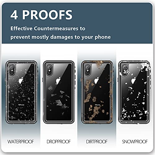 SPIDERCASE Designed for iPhone Xs Max Waterproof Case, Built-in Screen Protector Full-Body Clear Call Quality Heavy Duty Shockproof Cover Case for iPhone Xs Max 6.5ββ (Black/Clear)