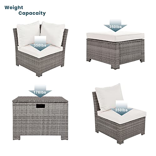 Goohome 6-Piece Patio Outdoor Sofa Set, All-Weather PE Wicker Rattan ConversationalSet Furniture w/2 Corner Sofá, 2 Single Chairs, 1 Storage Table and 1 Ottoman, for Backyard, Garden, Poolside, Deck