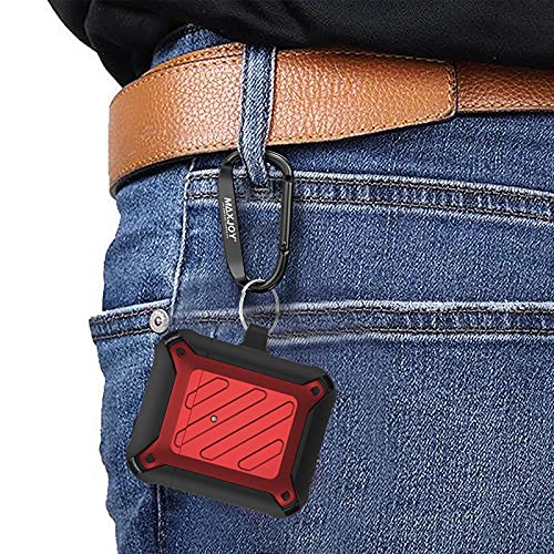 Maxjoy for Airpods 2 Case Cover, Airpods Protective Case Rugged Full-Body Hard Shell Shockproof Cover with Keychain Compatible with Apple Airpods 2 1 Charging Case (Front LED Visible), Red