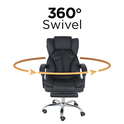 Comfty Padded Headrest and Chrome Base Deluxe Executive Leather Office Chair, 42.52β-45.67, Black