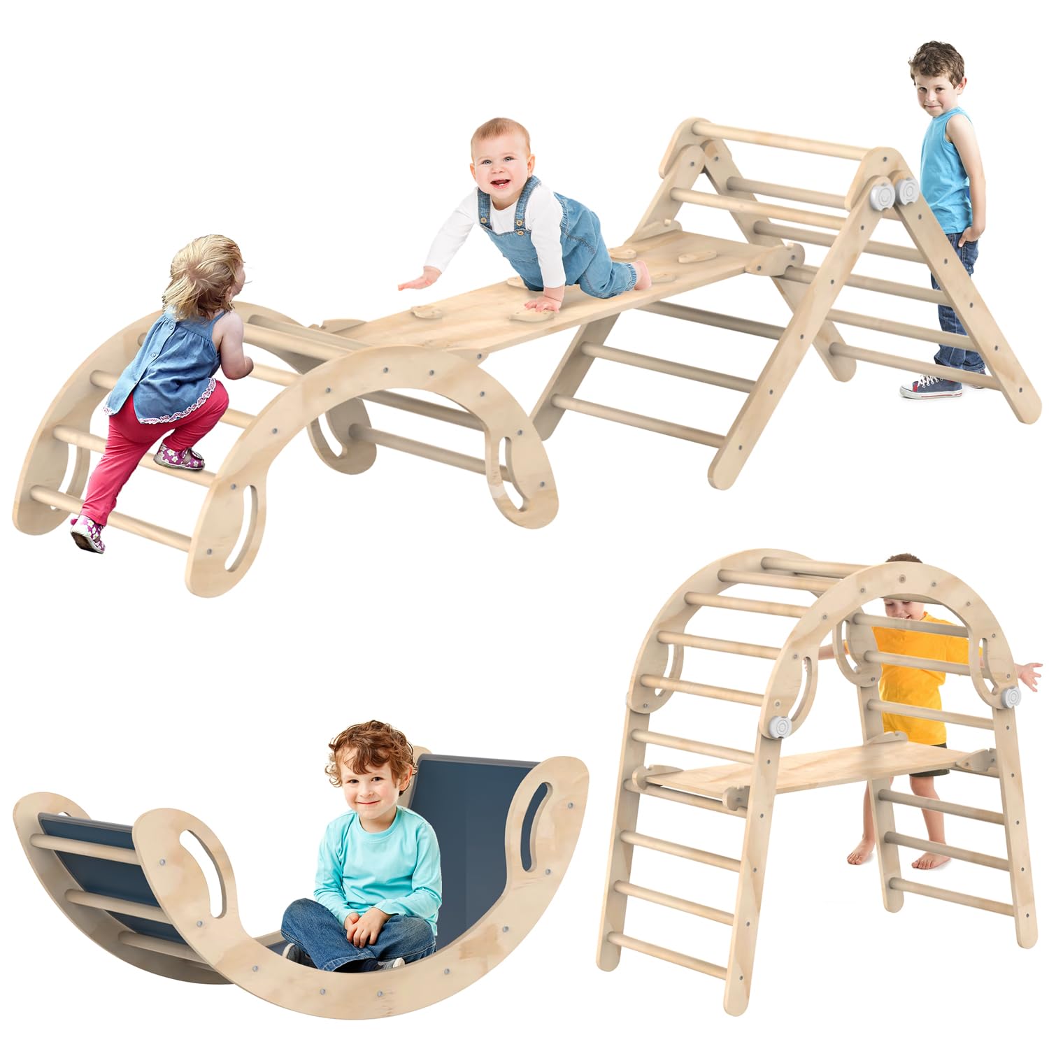 Climbing Toys for Toddlers, Multifunction Toddler Climbing Toys Indoor, Montessori Wooden Triangle Climbing Toys with Sliding Ramp, Multifunction Montessori Play Gym Climbing Toys for Toddlers