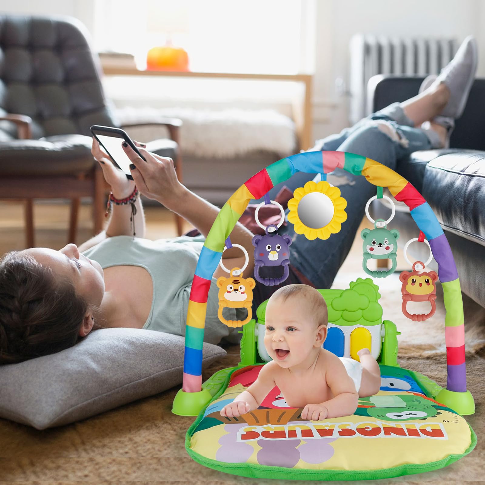 BIBIELF Baby Play Mat, Kick Play Piano Activity Gym Mat with Musical Light Activity Center & Play Piano, Baby Early Development Toys Gift for Newborn Infants Toddlers