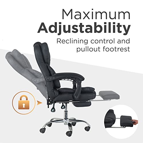 Comfty Padded Headrest and Chrome Base Deluxe Executive Leather Office Chair, 42.52β-45.67, Black