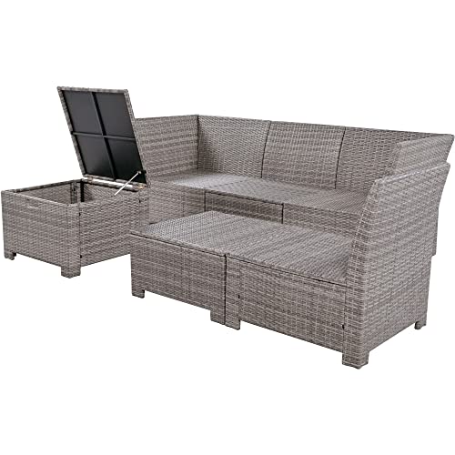 Goohome 6-Piece Patio Outdoor Sofa Set, All-Weather PE Wicker Rattan ConversationalSet Furniture w/2 Corner Sofá, 2 Single Chairs, 1 Storage Table and 1 Ottoman, for Backyard, Garden, Poolside, Deck