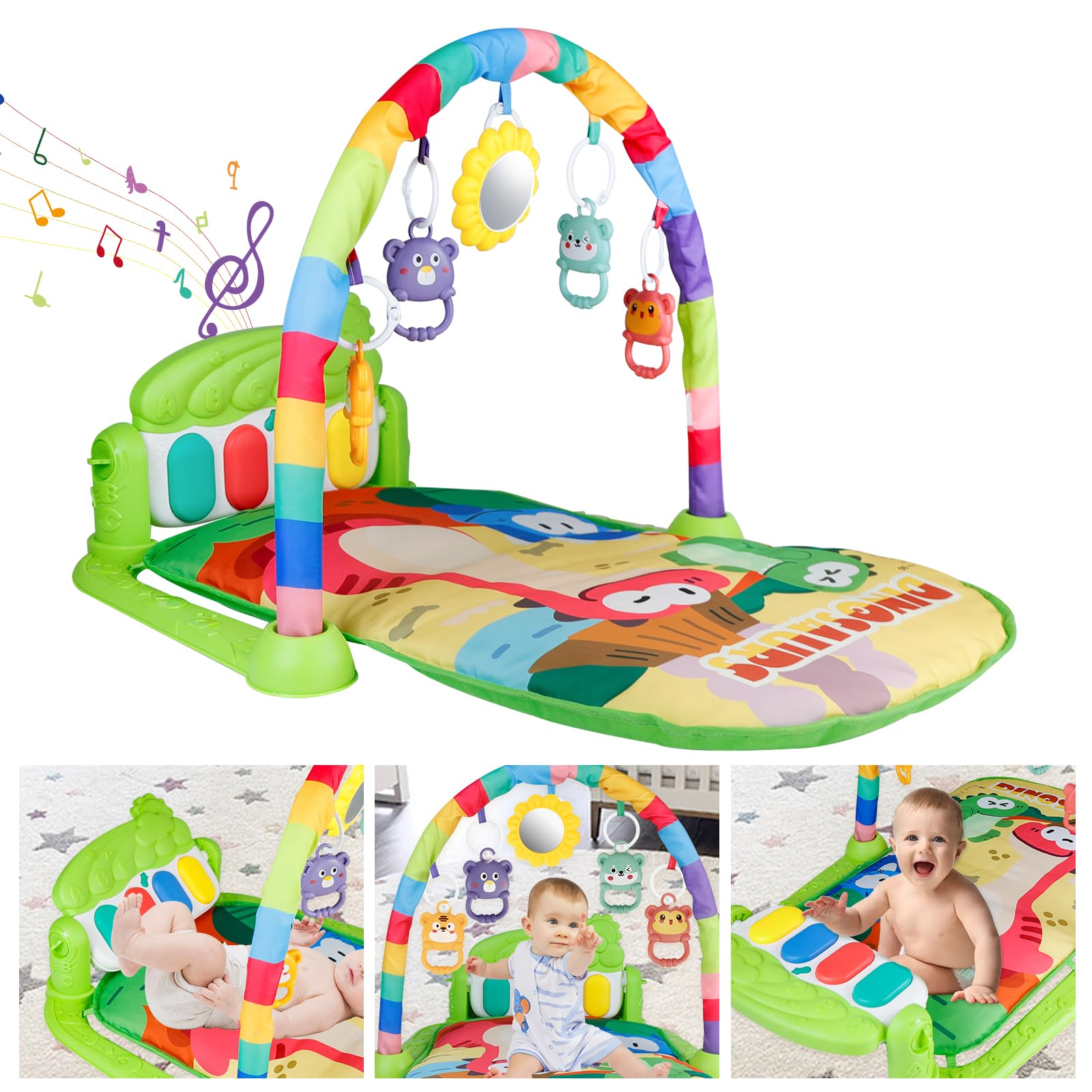 BIBIELF Baby Play Mat, Kick Play Piano Activity Gym Mat with Musical Light Activity Center & Play Piano, Baby Early Development Toys Gift for Newborn Infants Toddlers