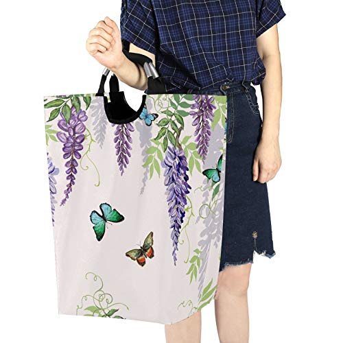OTVEE Tropical Purple Flowers Butterfly Kids Laundry Basket Folding Laundry Hamper Organizer for Clothes Toy Book Storage