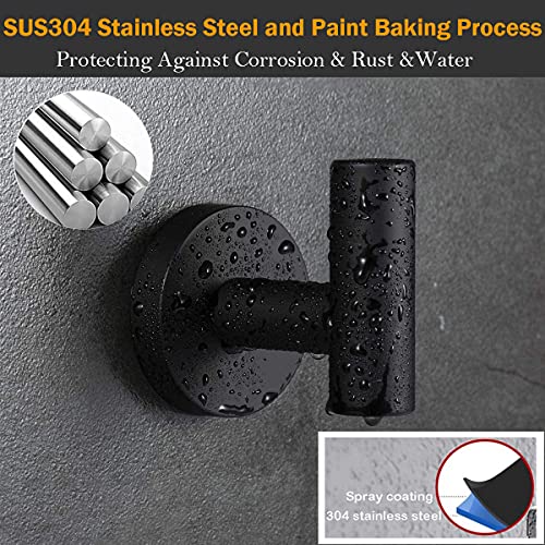 2 Pack Bathroom Wall Towel Hooks, Veriya Heavy Duty Robe Coat Clothes Hook Holder for Bathroom Kitchen Garage Hotel Wall Mounted SUS304 Stainless Steel (Black)