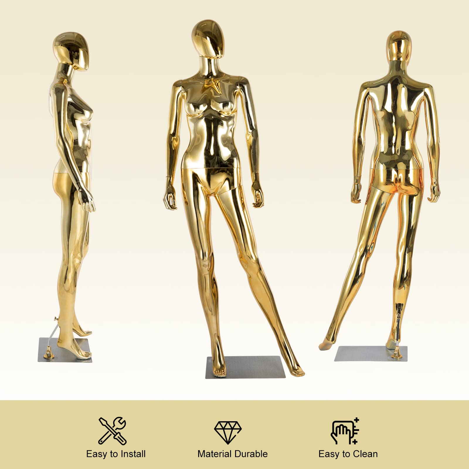 Female Mannequin Dress Full Body - 70'' Mannequin Dress Form Display Full Body Adjustable Realistic Manikin Torso Stand (Golden)