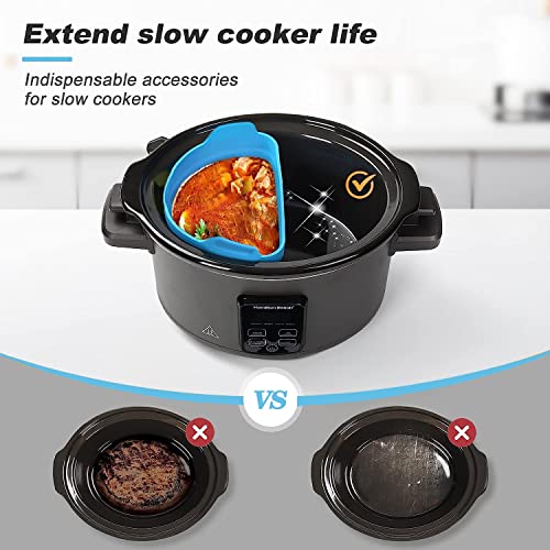 Reusable Slow Cooker Divider Crock pot divider silicon insert Foldable 3-8 Quart Silicone Slow Cooker liners Slow Cooker Liners Blue+Grey