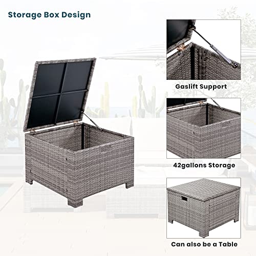 Goohome 6-Piece Patio Outdoor Sofa Set, All-Weather PE Wicker Rattan ConversationalSet Furniture w/2 Corner Sofá, 2 Single Chairs, 1 Storage Table and 1 Ottoman, for Backyard, Garden, Poolside, Deck