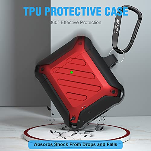 Maxjoy for Airpods 2 Case Cover, Airpods Protective Case Rugged Full-Body Hard Shell Shockproof Cover with Keychain Compatible with Apple Airpods 2 1 Charging Case (Front LED Visible), Red