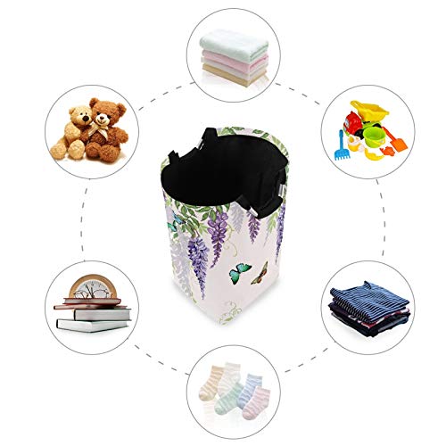 OTVEE Tropical Purple Flowers Butterfly Kids Laundry Basket Folding Laundry Hamper Organizer for Clothes Toy Book Storage
