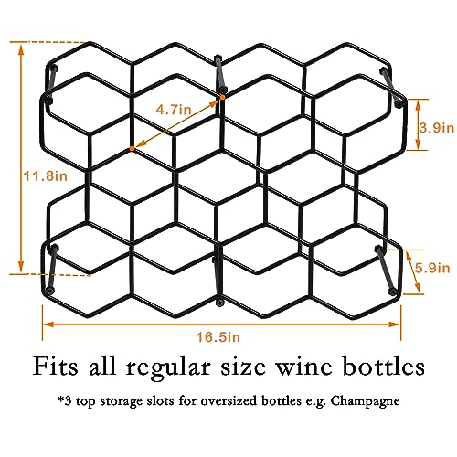 Set of 3 Countertop Wine Rack, 14 Bottle Wine Holder for Wine Storage, Freestanding Metal Wine Rack Honeycomb, Easy to Assembly, 3 Tier Tabletop Wine Holder for Cabinet, Pantry, Kitchen Bar(Black)