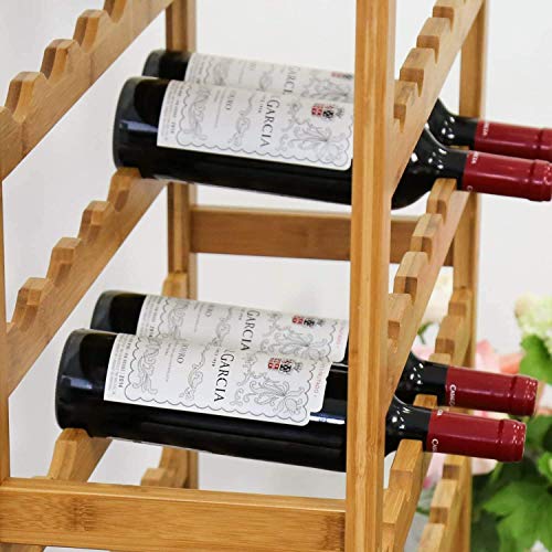 Kinlife Bamboo 6-Tiers Wine Rack with Drawer Free Standing Holder Storage Display Shelves for Storing 36 Bottles with Table Top