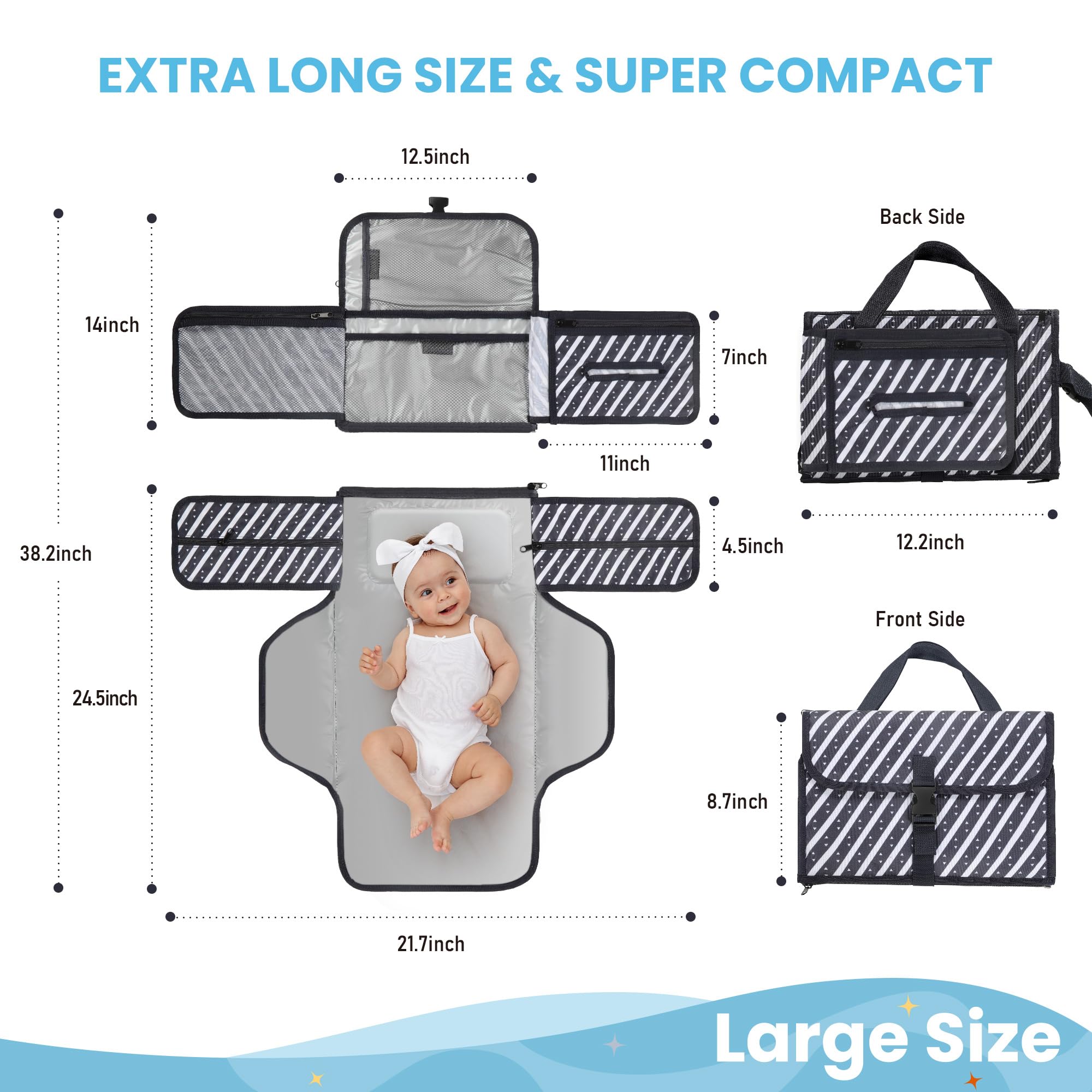 Portable Changing Pad, Waterproof Baby Changing Pad with 4 Storage Pockets, Detachable & Portable Diaper Changing Pad Newborn Baby Essentials, Travel Changing Pad for Baby Shower Gifts