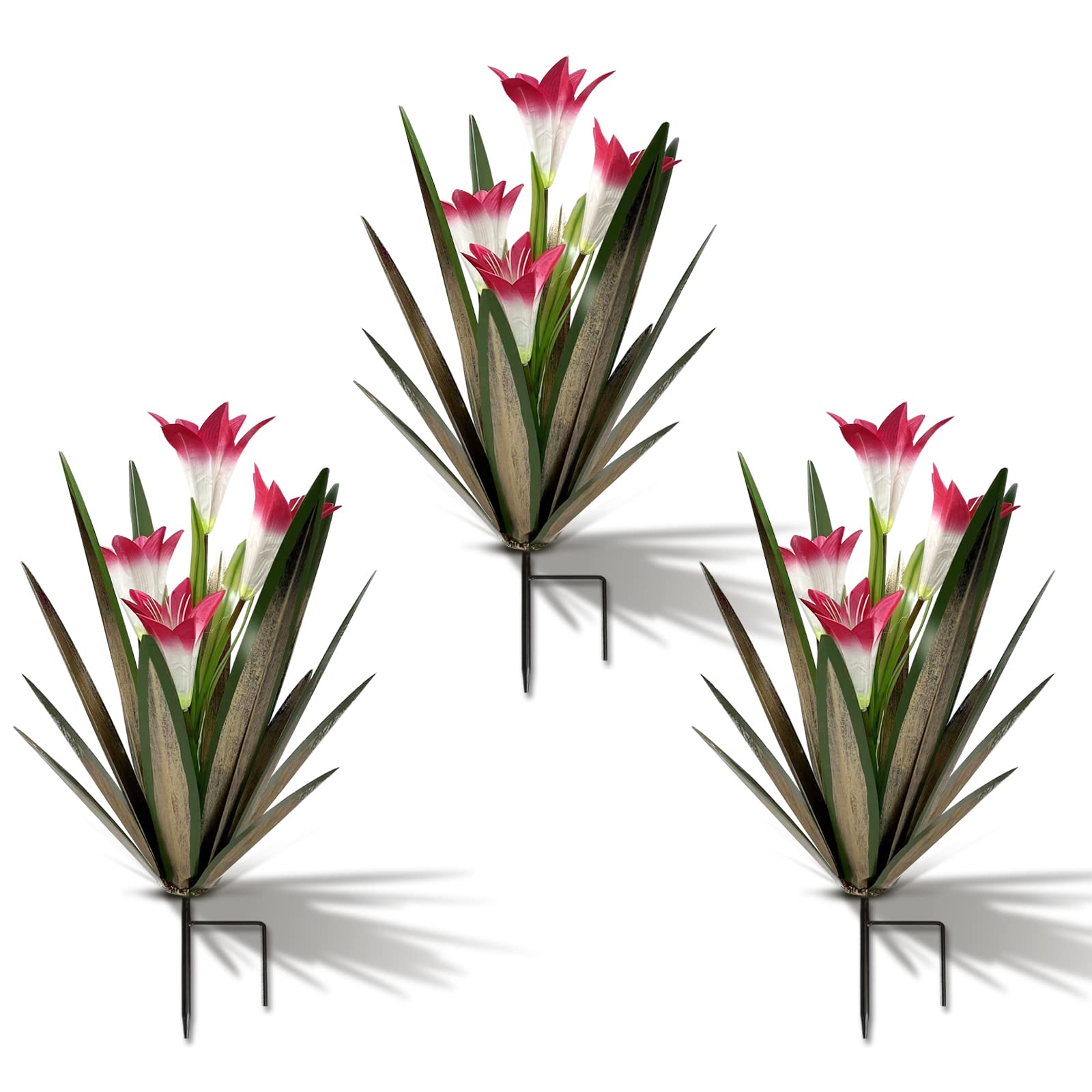 Homight Metal Agave Plant Outdoor Decoration Outdoor Garden Decoration Lily Mexican Yard Art Plant Garden Agave Lily Decorative Garden Gift⦠(3 Big Red Lilies)