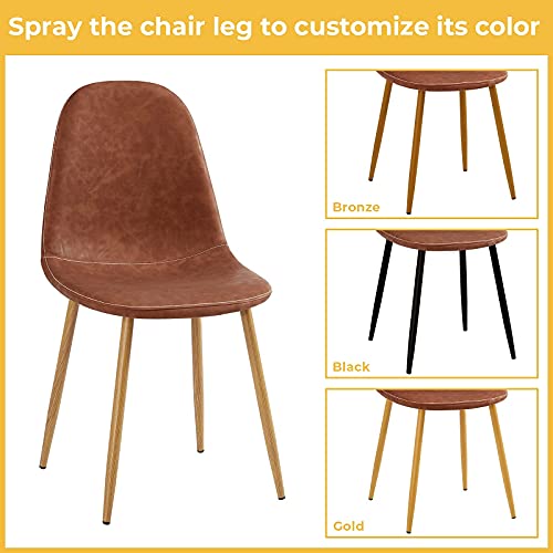GreenForest Dining Chairs Set of 4, Mid Century Dining Kitchen Room Chairs, Modern Upholstered Dining Chairs with Soft Faux Leather Cushion Seat and Metal Legs, Side Chairs for Living Room, Dark Brown
