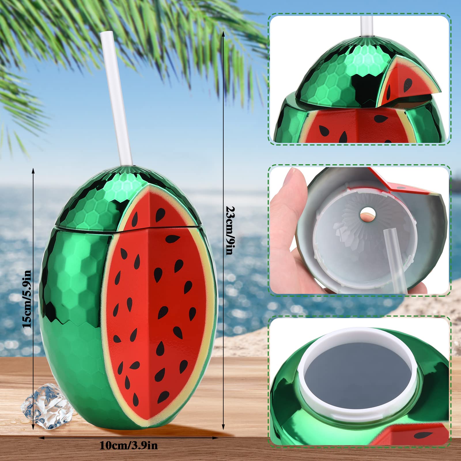 PRTECY Kawaii Fruit Straw Cups, Strawberry Cups Watermelon Tumbler with Lid Portable Cute Water Bottle Mug for Gift Home Office School (720 ML/24 OZ)