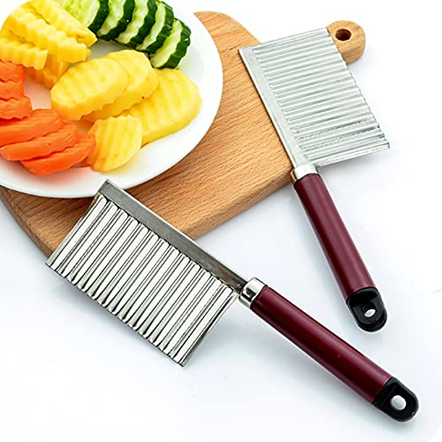 2 Pcs Potato Crinkle Cut knife, Stainless Steel Wavy Slicer, Decorative Knife for Fruits and Vegetables, Home Kitchen Wavy Blade Cutting Tool. For Carrot,Cheese,Potatoes Decoration Gadget (Black+Red)