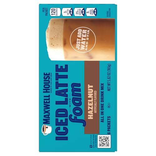 Maxwell House Iced Hazelnut Latte with Foam All in One Drink Mix, 5.82 oz, 6 Packets