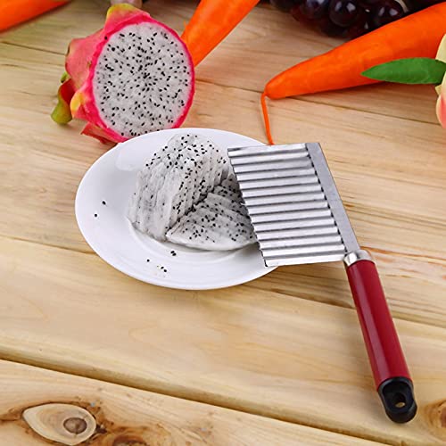 2 Pcs Potato Crinkle Cut knife, Stainless Steel Wavy Slicer, Decorative Knife for Fruits and Vegetables, Home Kitchen Wavy Blade Cutting Tool. For Carrot,Cheese,Potatoes Decoration Gadget (Black+Red)