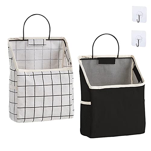 chokeberry Wall Hanging Storage Bag, Over The Door Organizer,Multifunctional Storage Shelves with Hook Pockets Cotton Linen Storage Basket Family Organizer Box Containers (Set 3)