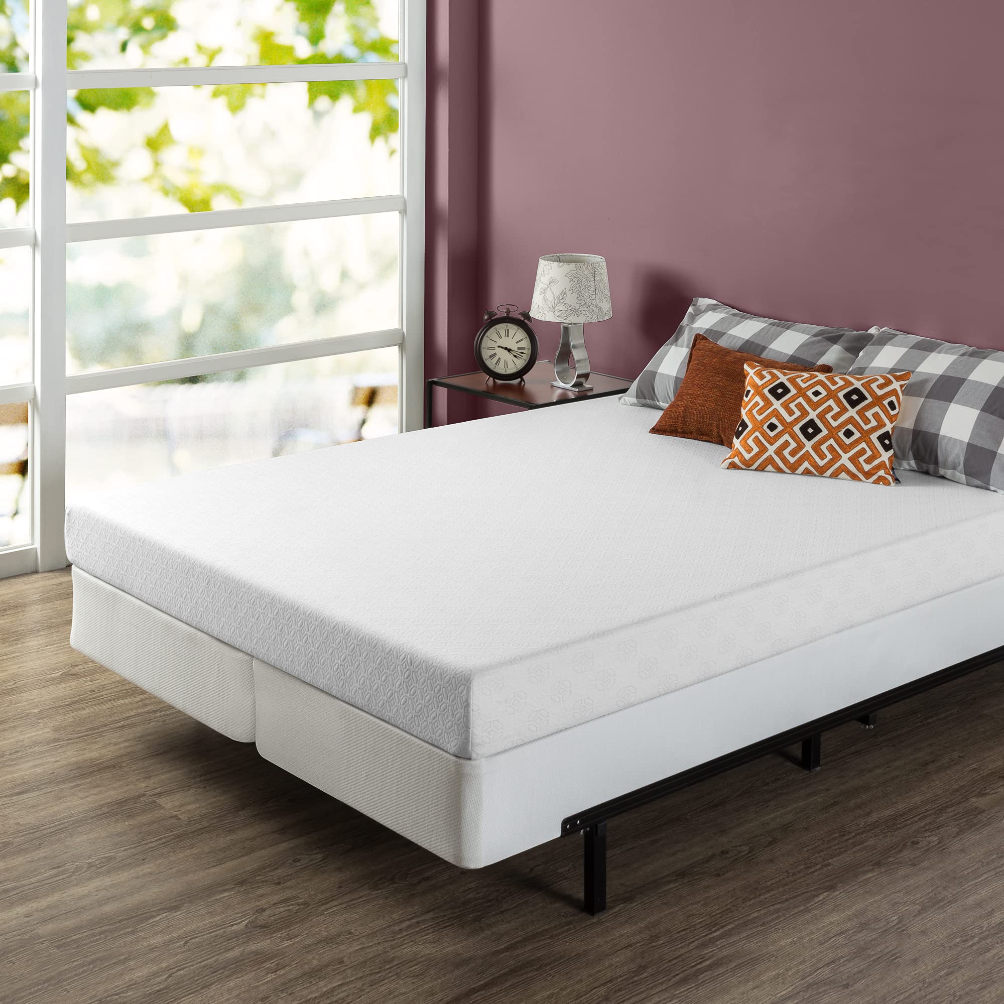 Zinus No Assembly Metal Box Spring / 7.5 Inch White Mattress Foundation/Sturdy Metal Structure, Split King & Compack Metal 7 Inch Support Bed Frame for Box Spring and Mattress Set, Black, King