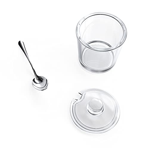 ZEAYEA Set of 2 Clear Glass Sugar Bowl, 6 Ounce Seasoning Box Condiment Pots with Spoon and Lid, Sugar Spice Salt Canister for Home Kitchen, Coffee Bar, Restaurant