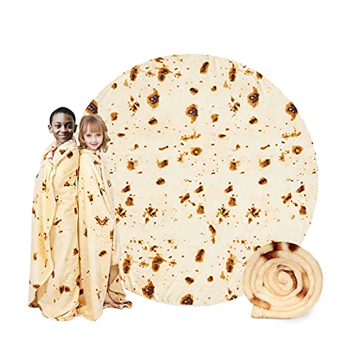MJIYA Burrito Tortilla Wrap Blanket, Burrito Wrap Novelty Blanket Tortilla Towel for Adults/Kids, Giant Round Beach Towel/Throw Blanket/Picnic Blanket (Yellow, 59 inch)